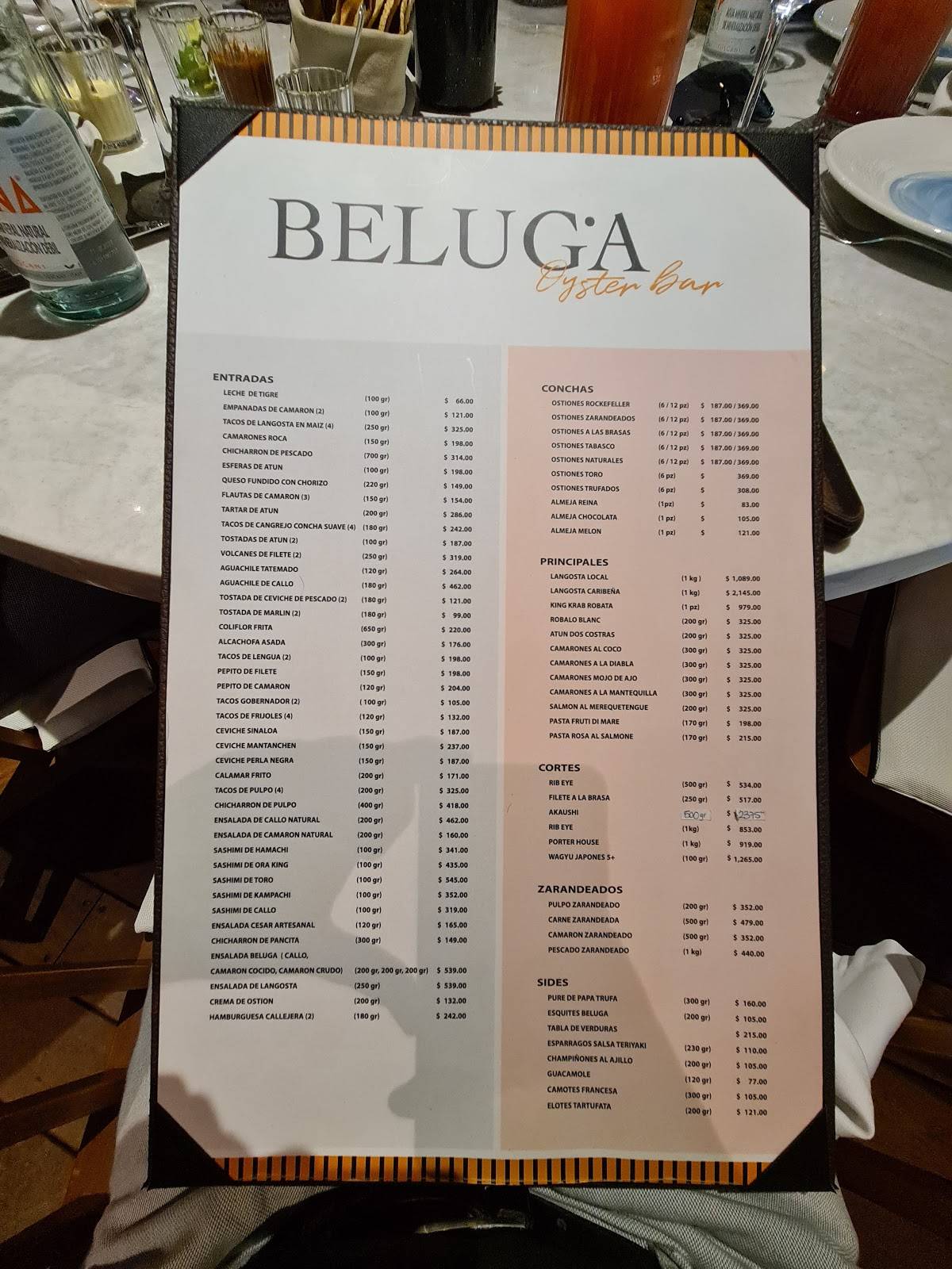 Carta del restaurante Beluga, Guadalajara