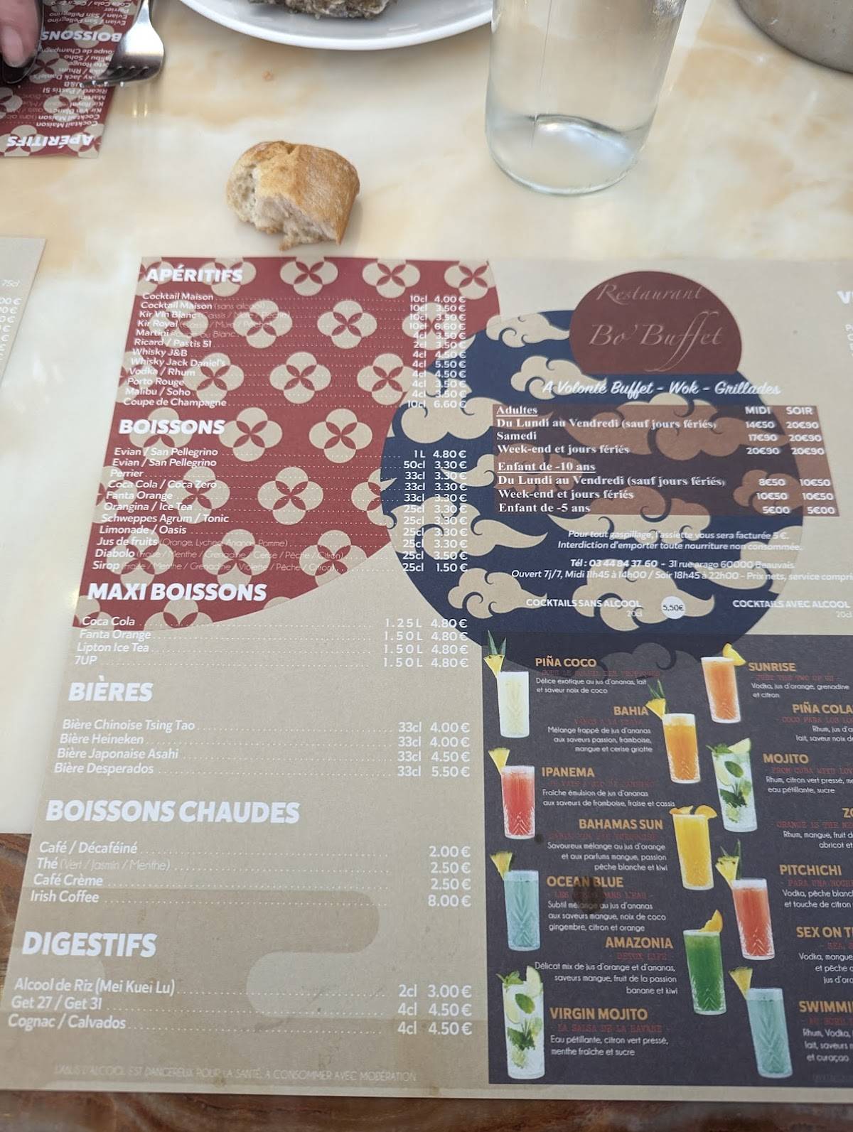 Menu au BO’BUFFET restaurant, Beauvais