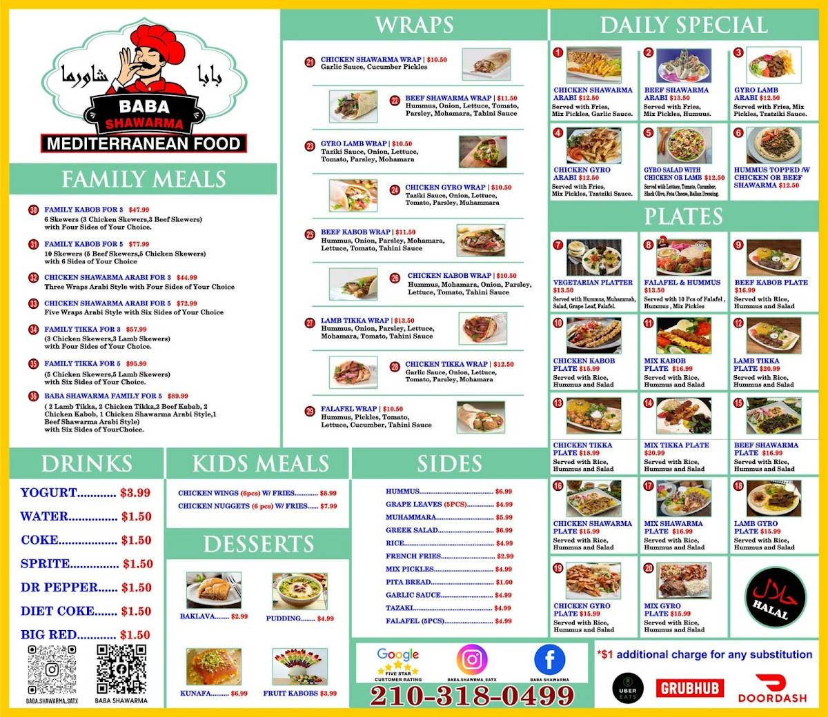 Menu at Baba Shawarma Food Truck restaurant, San Antonio