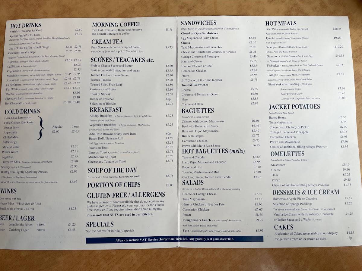 Menu at Bailey's Cafe and Tearooms, York