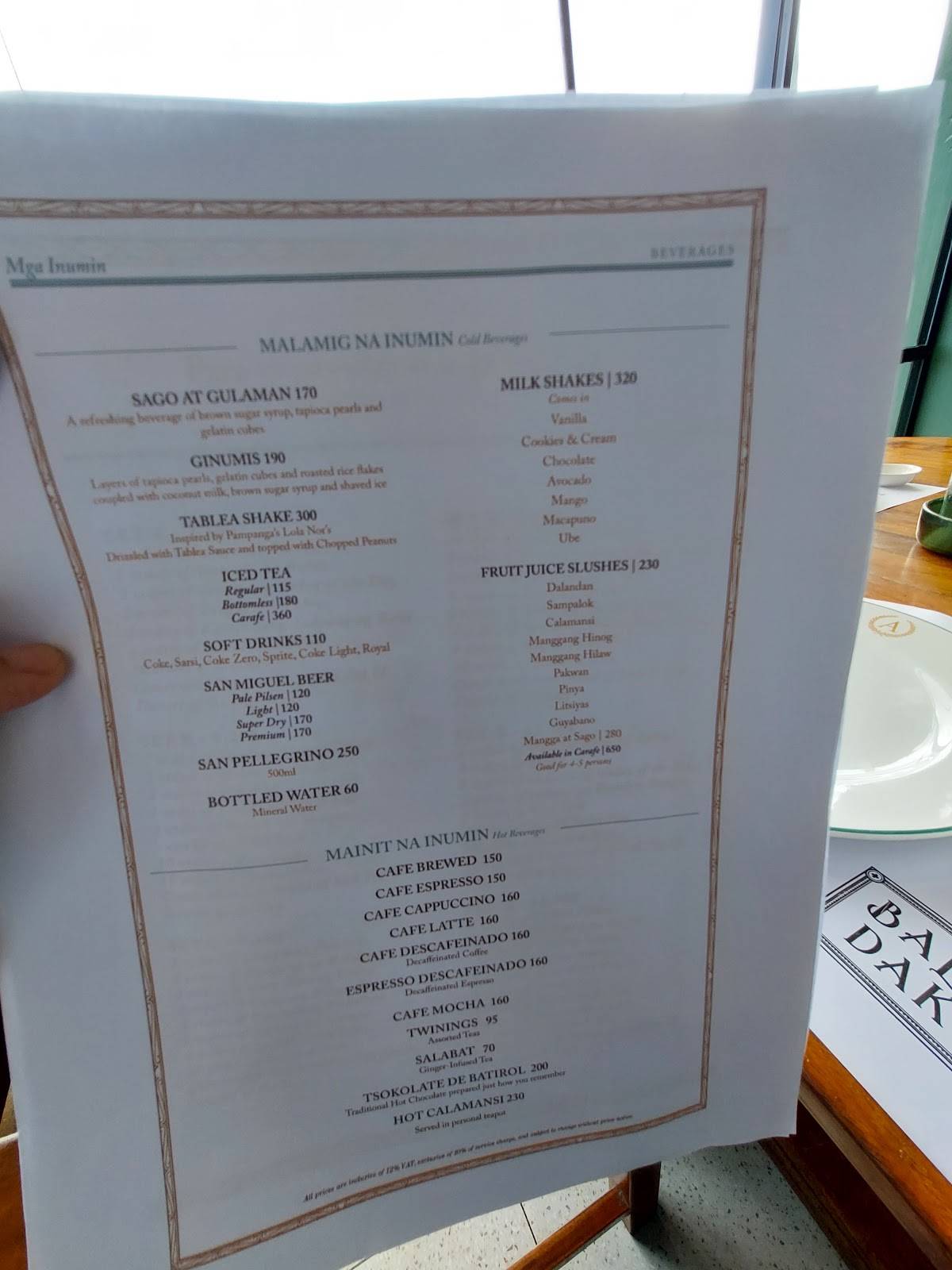 Menu at Balay Dako restaurant, Tagaytay, Tagaytay - Nasugbu Hwy
