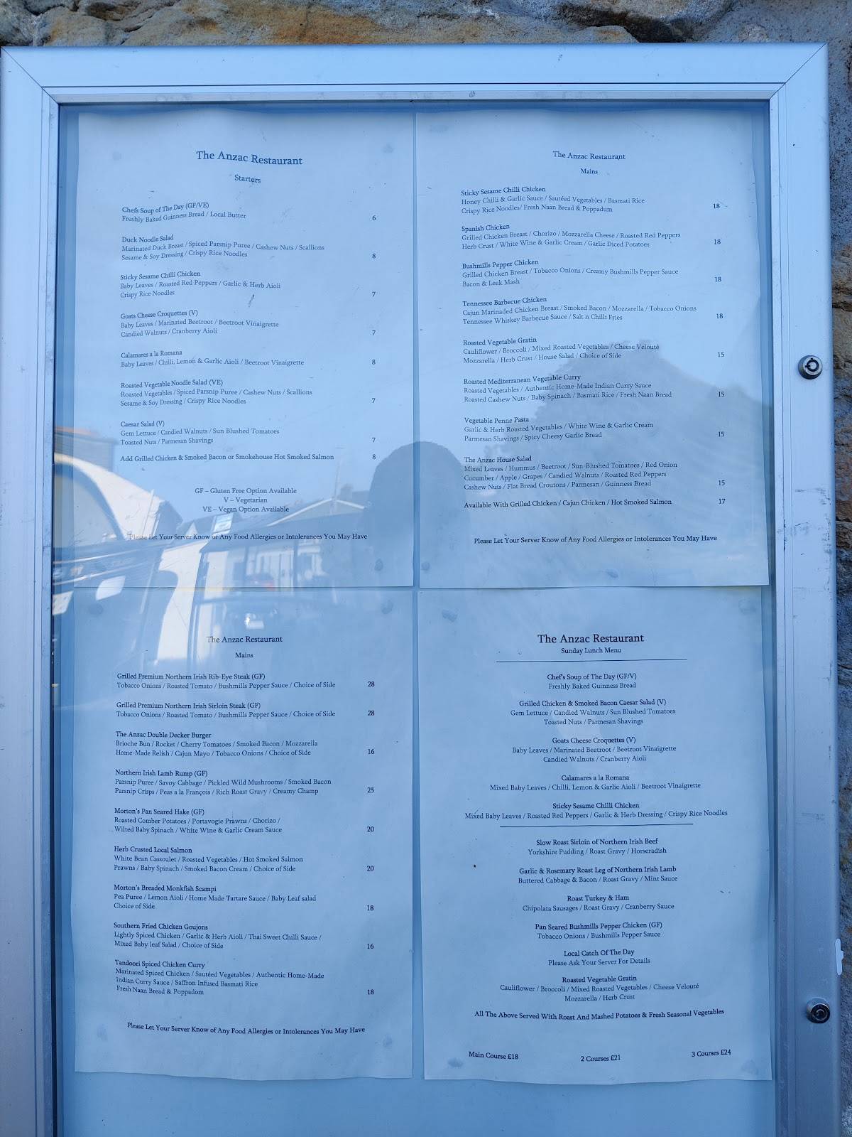 Menu at ANZAC BAR, RESTAURANT & OFF SALES, Ballycastle