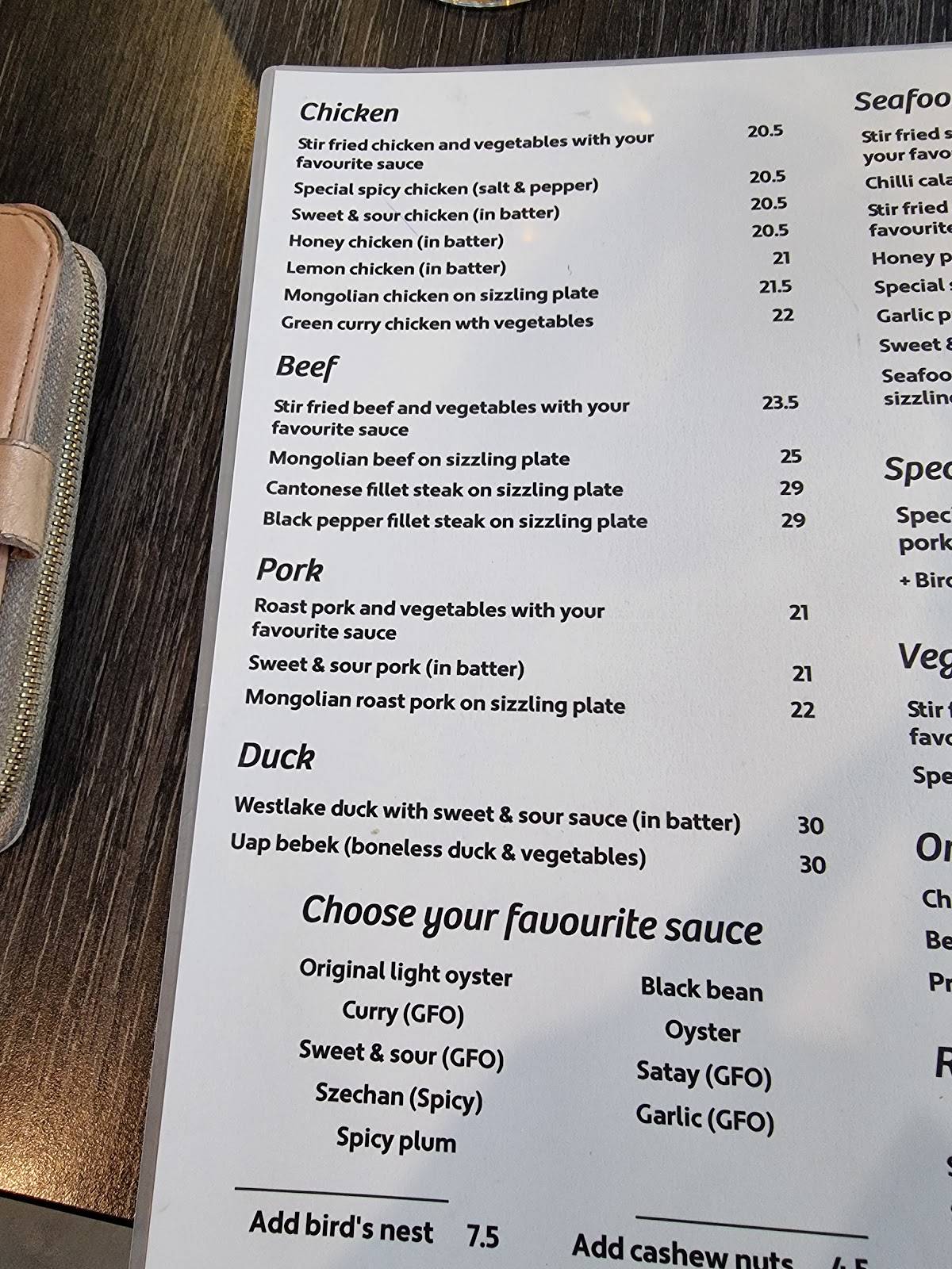 Menu at Bambu Bali restaurant, Mount Evelyn