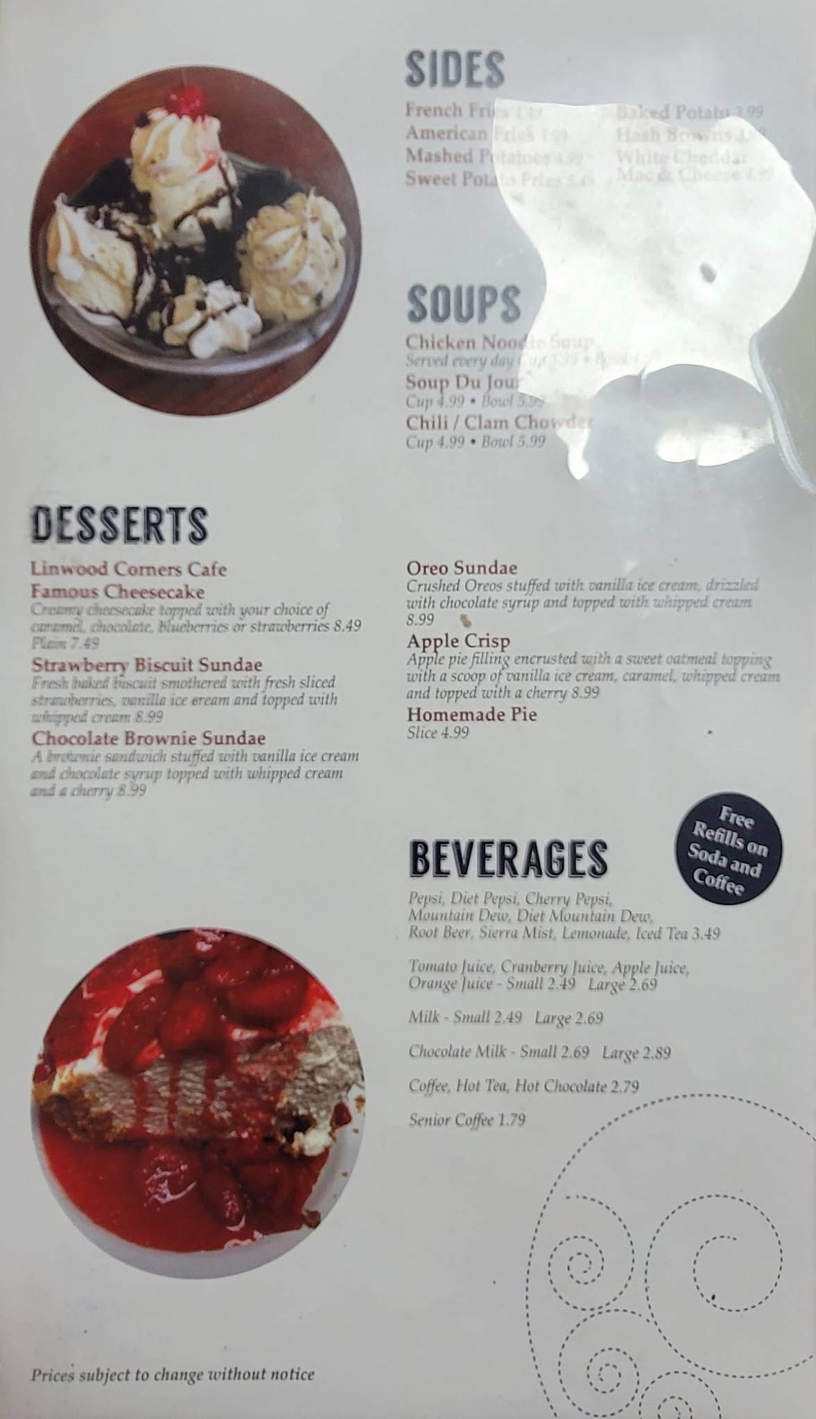 Menu at Linwood Corners Cafe, Linwood