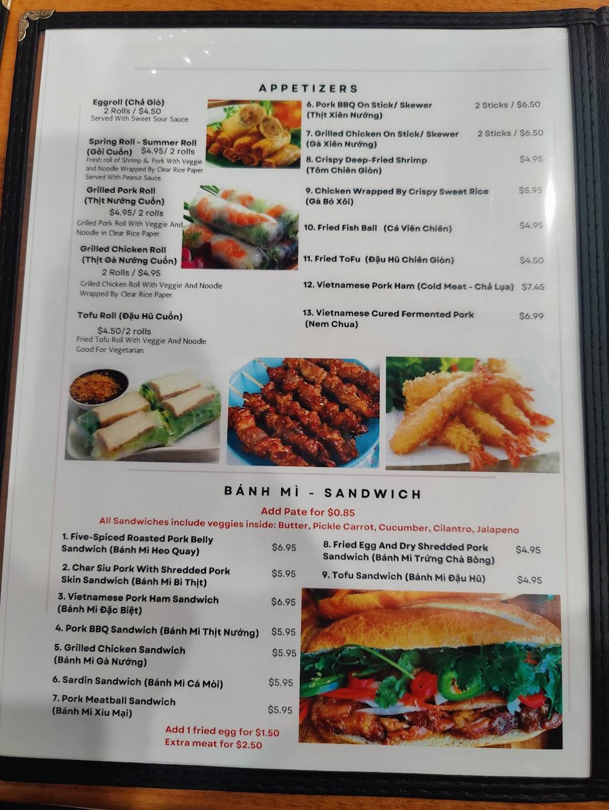 Menu at Banh Mi Dang restaurant, Evans