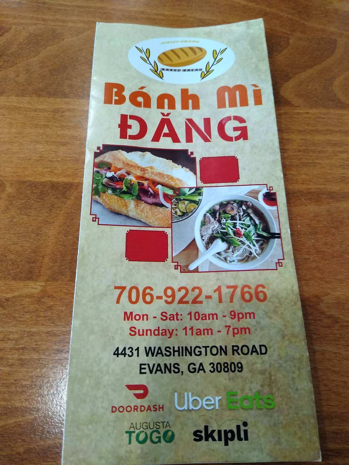 Menu at Banh Mi Dang restaurant, Evans