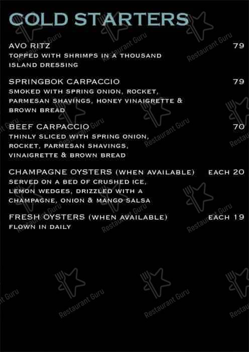Menu at Baobab Cafe & Grill, Pretoria, Menlyn Shopping Centre