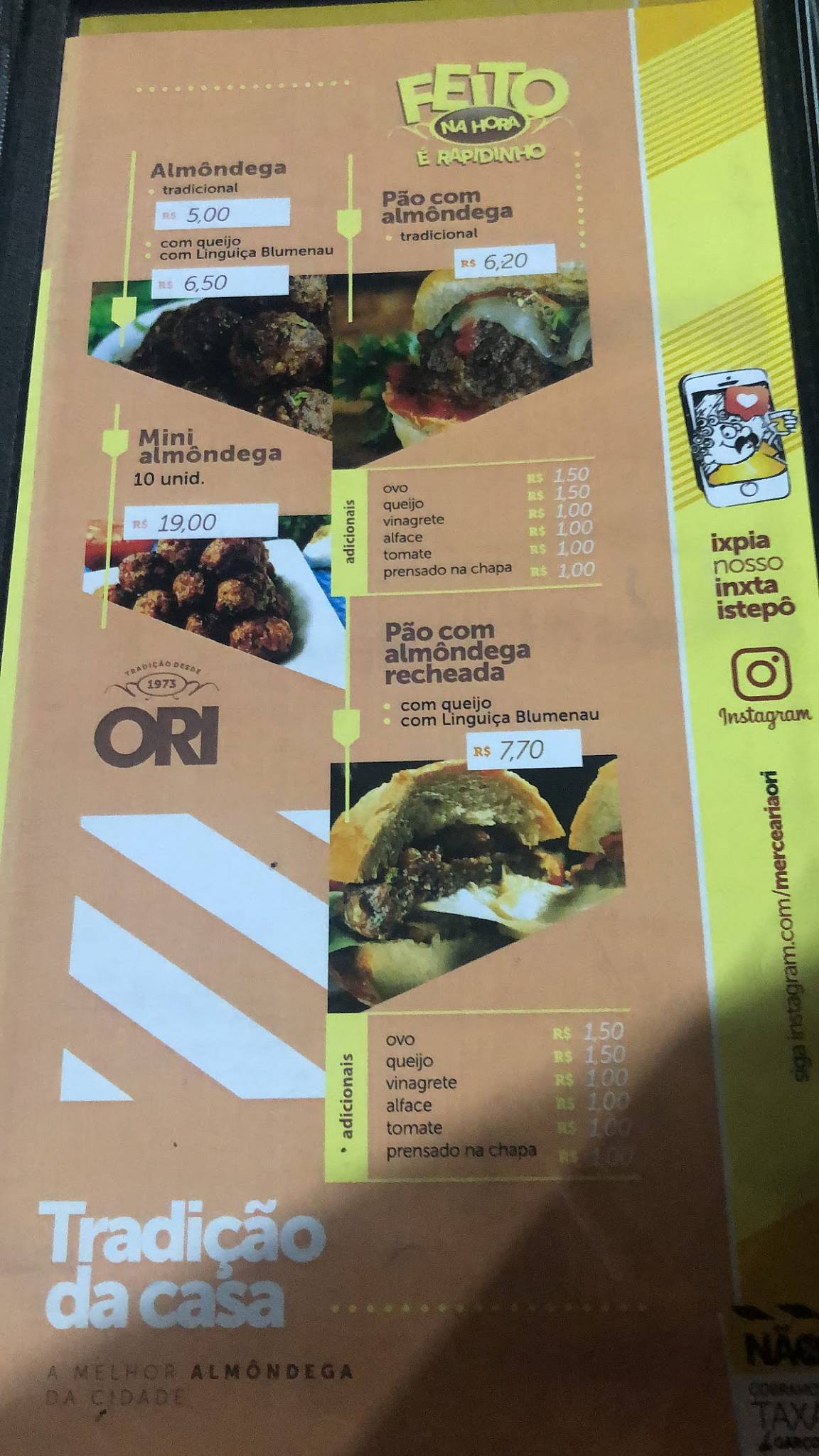 Menu em Bar do Ori, Florianópolis