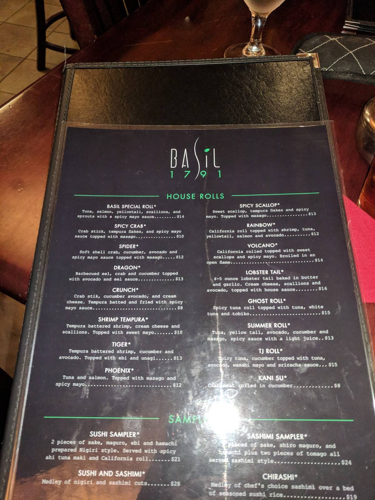 Menu at Basil 1791 pub & bar, Hamilton