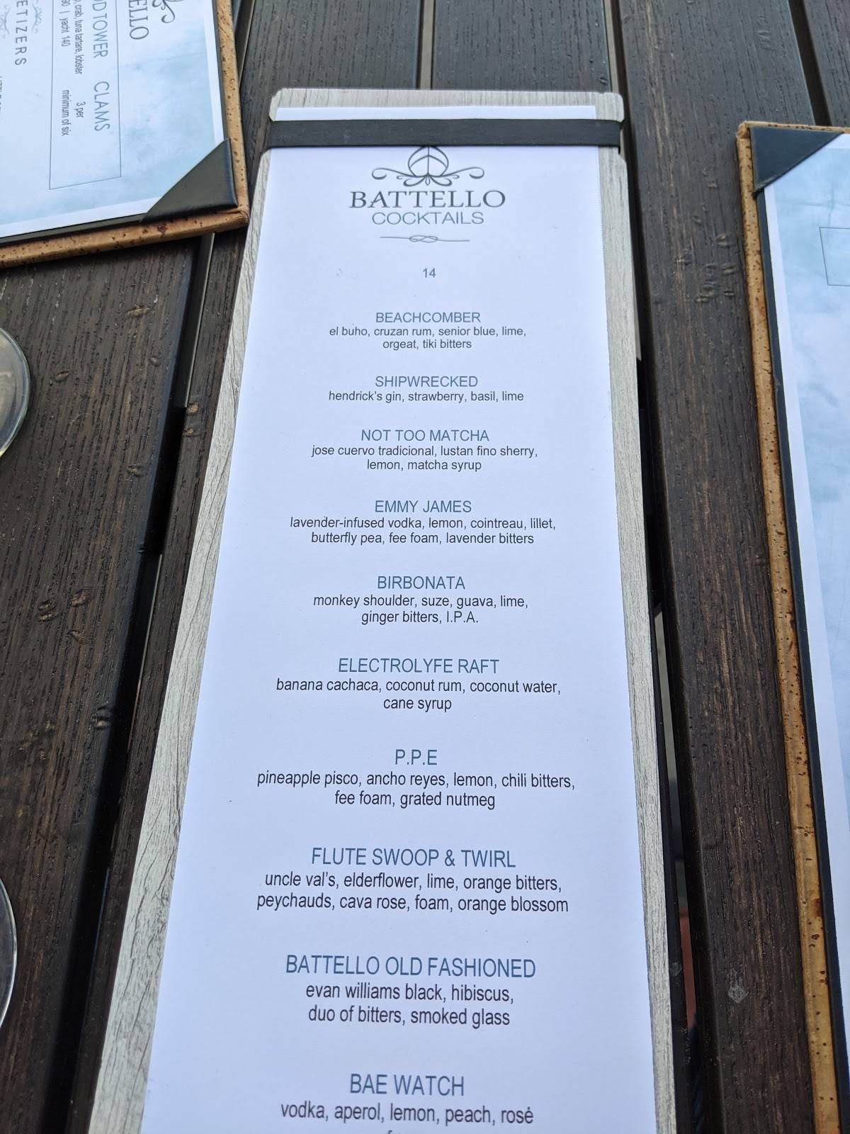 Menu at Battello restaurant, Jersey City