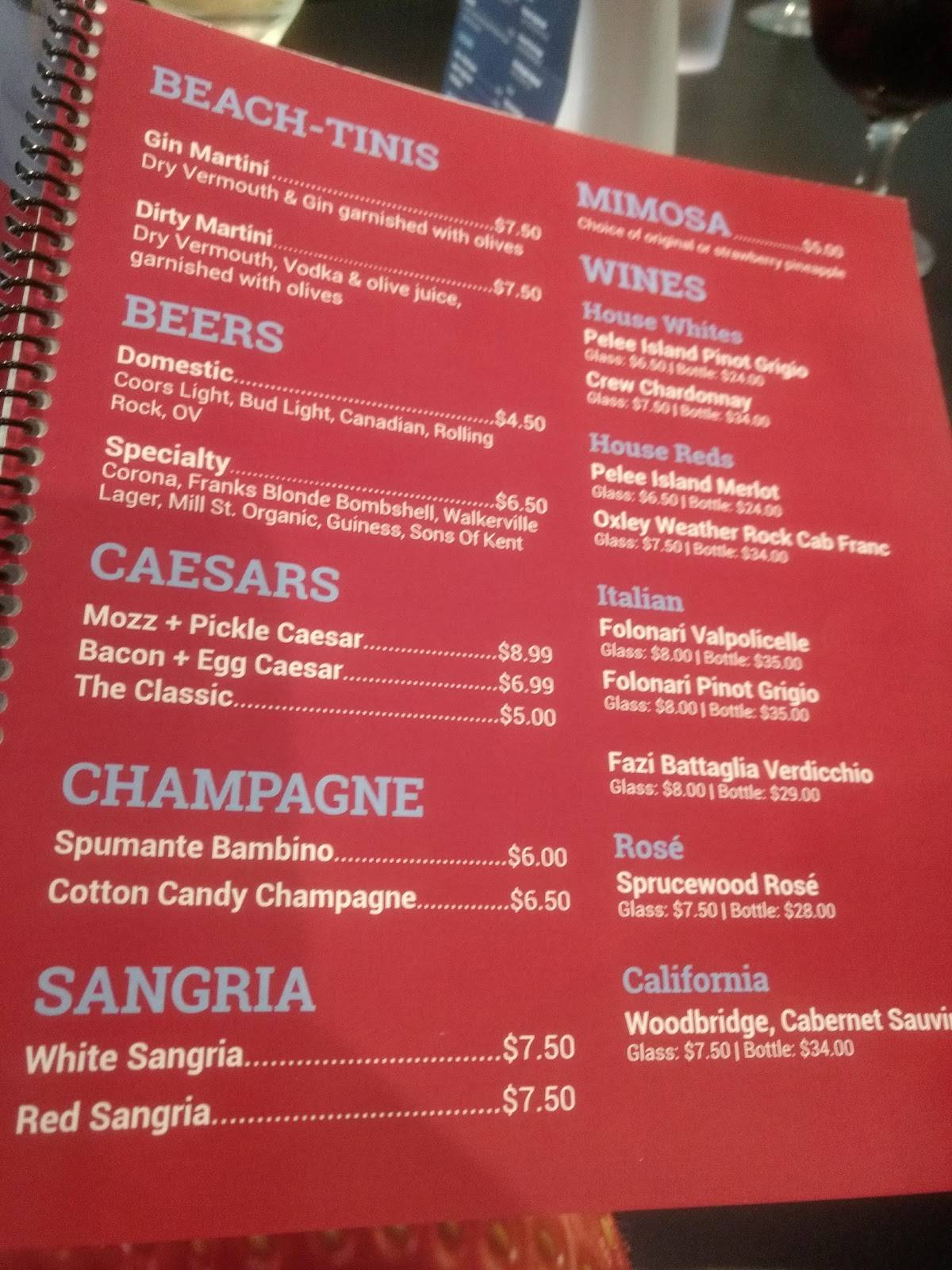 Menu at Beach House Grill restaurant, Kingsville
