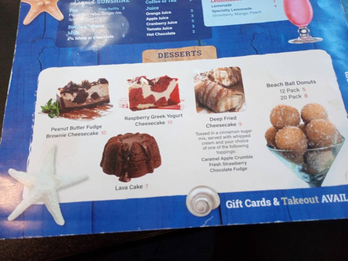 Menu at Beach House Grill restaurant, Kingsville