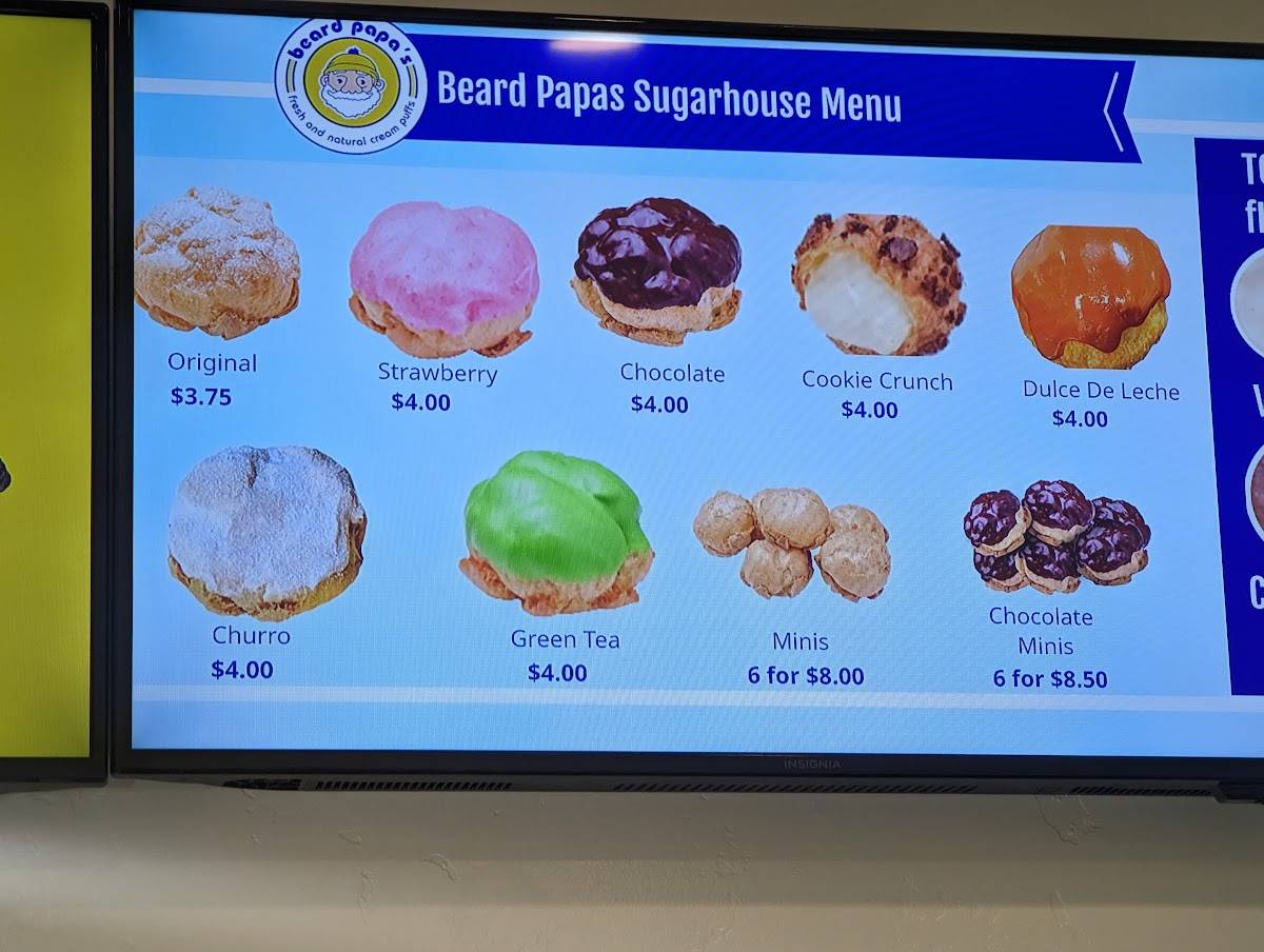 Menu at Beard Papa's desserts, Salt Lake City