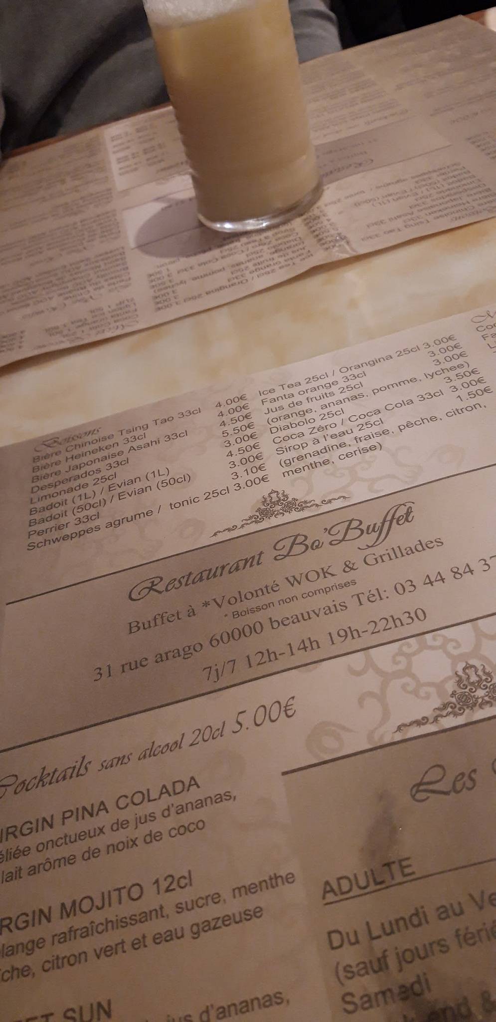 Menu au BO’BUFFET restaurant, Beauvais