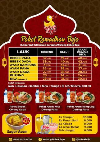 Carta del restaurante Bebek Boedjang Merdeka, Pontianak