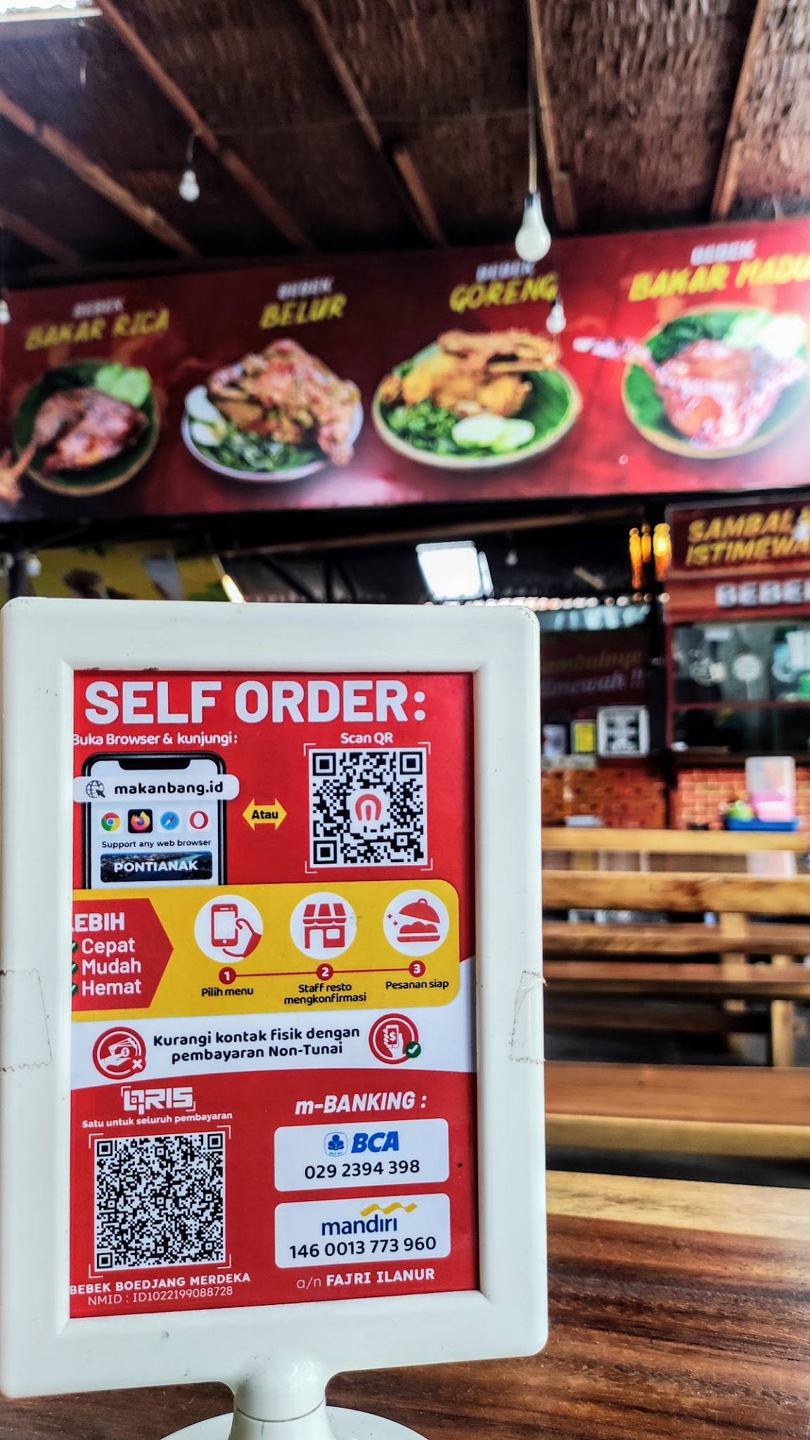 Carta del restaurante Bebek Boedjang Merdeka, Pontianak