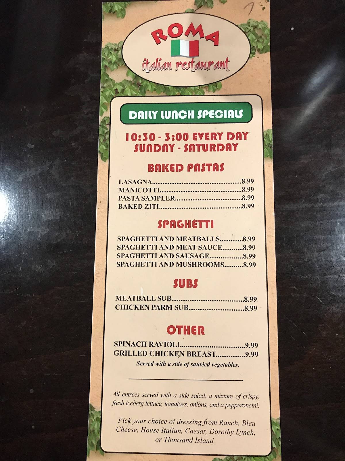 Menu at Roma Italian Restaurant, Bellevue