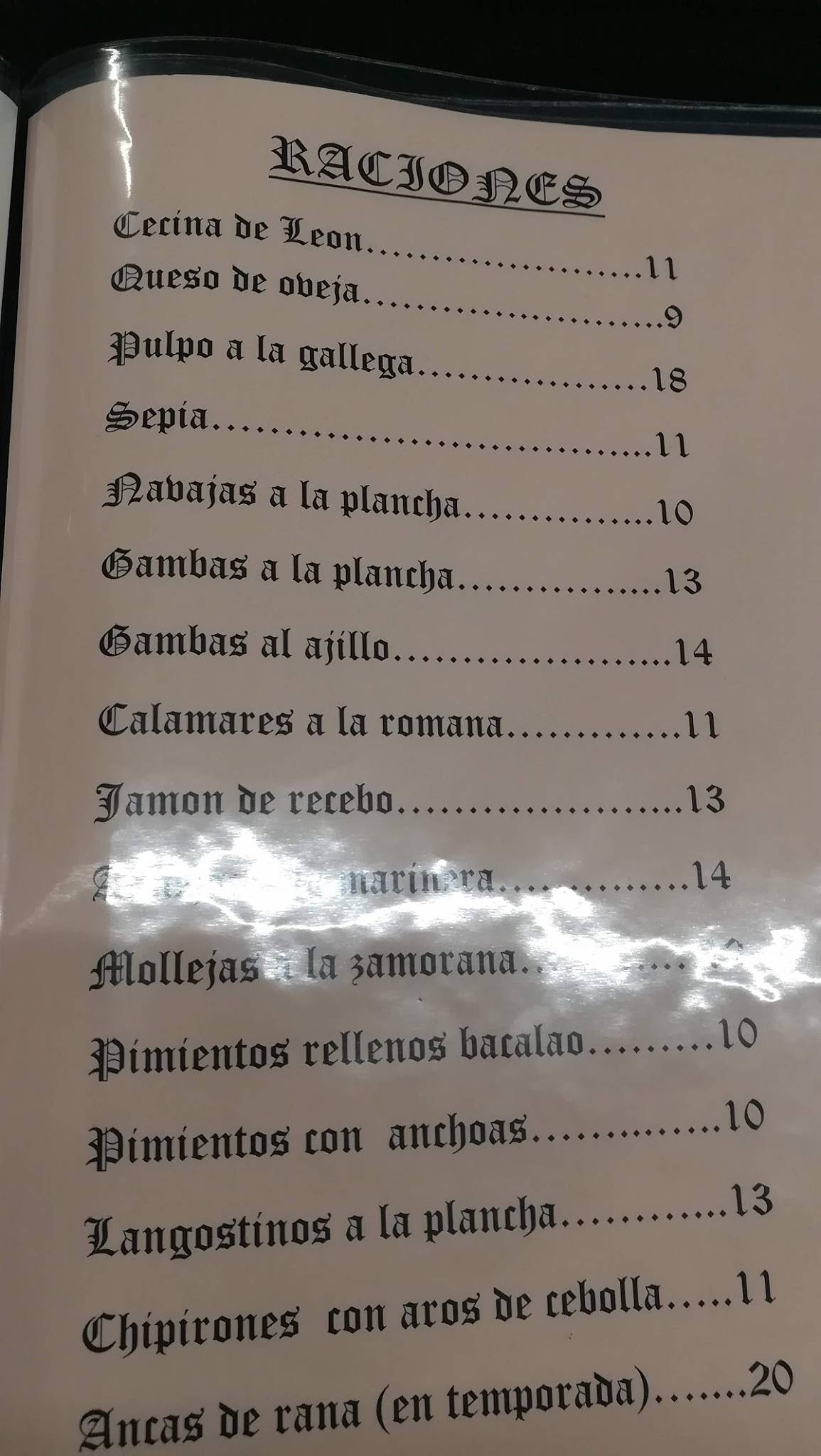 Carta de Mesón Restaurante El Pícaro, Benavente