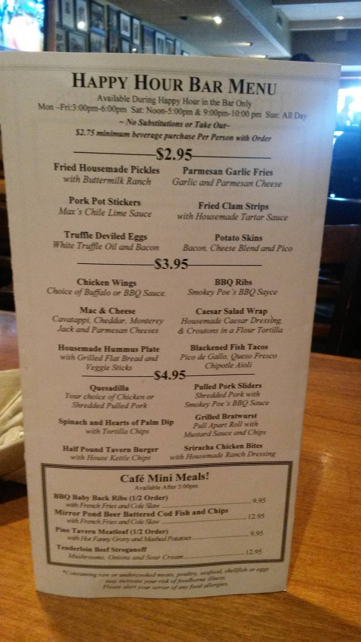 Menu at Pine Tavern Restaurant, Bend