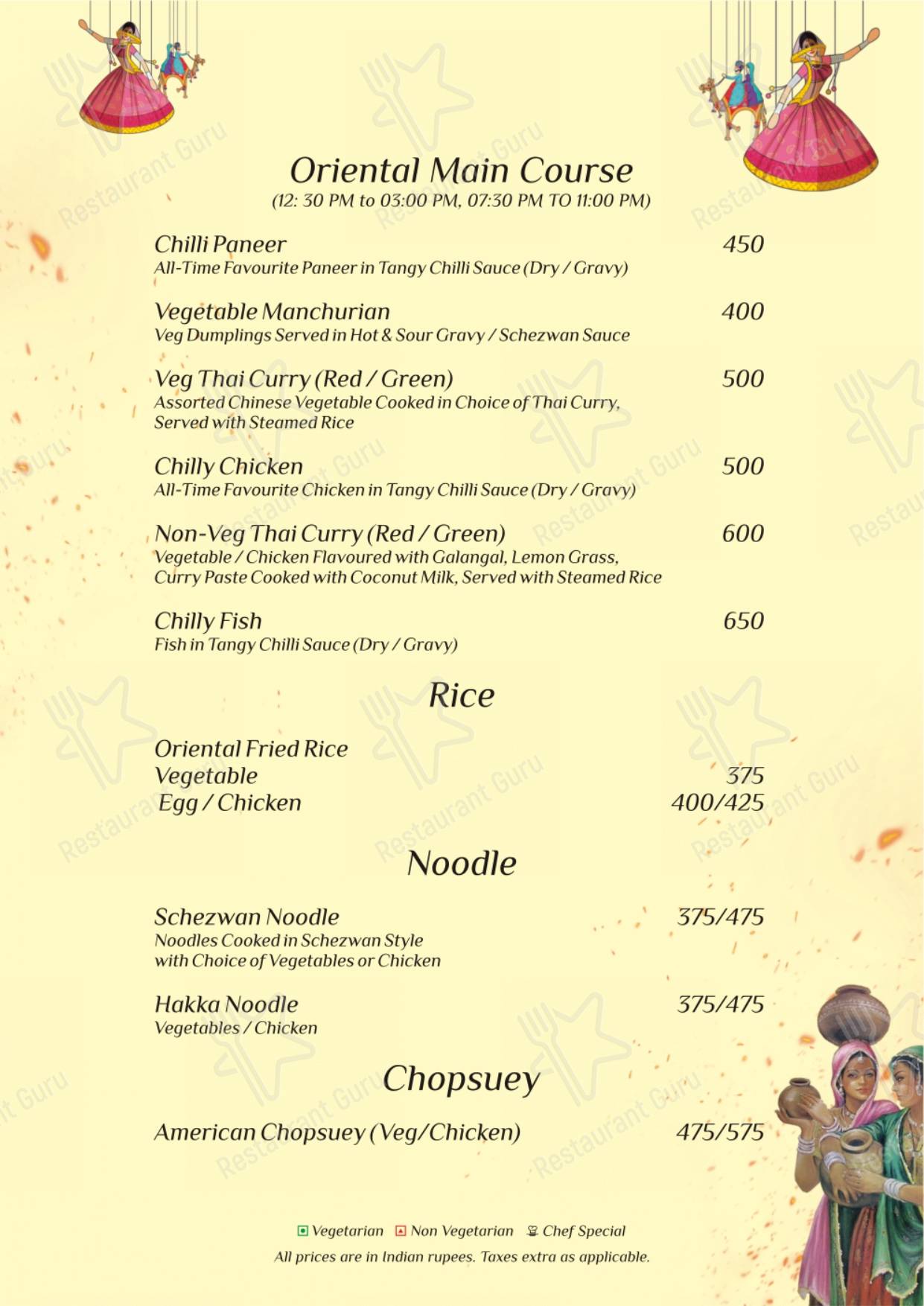 Menu at Bhanwar Singh Palace Jaipur, Bagru