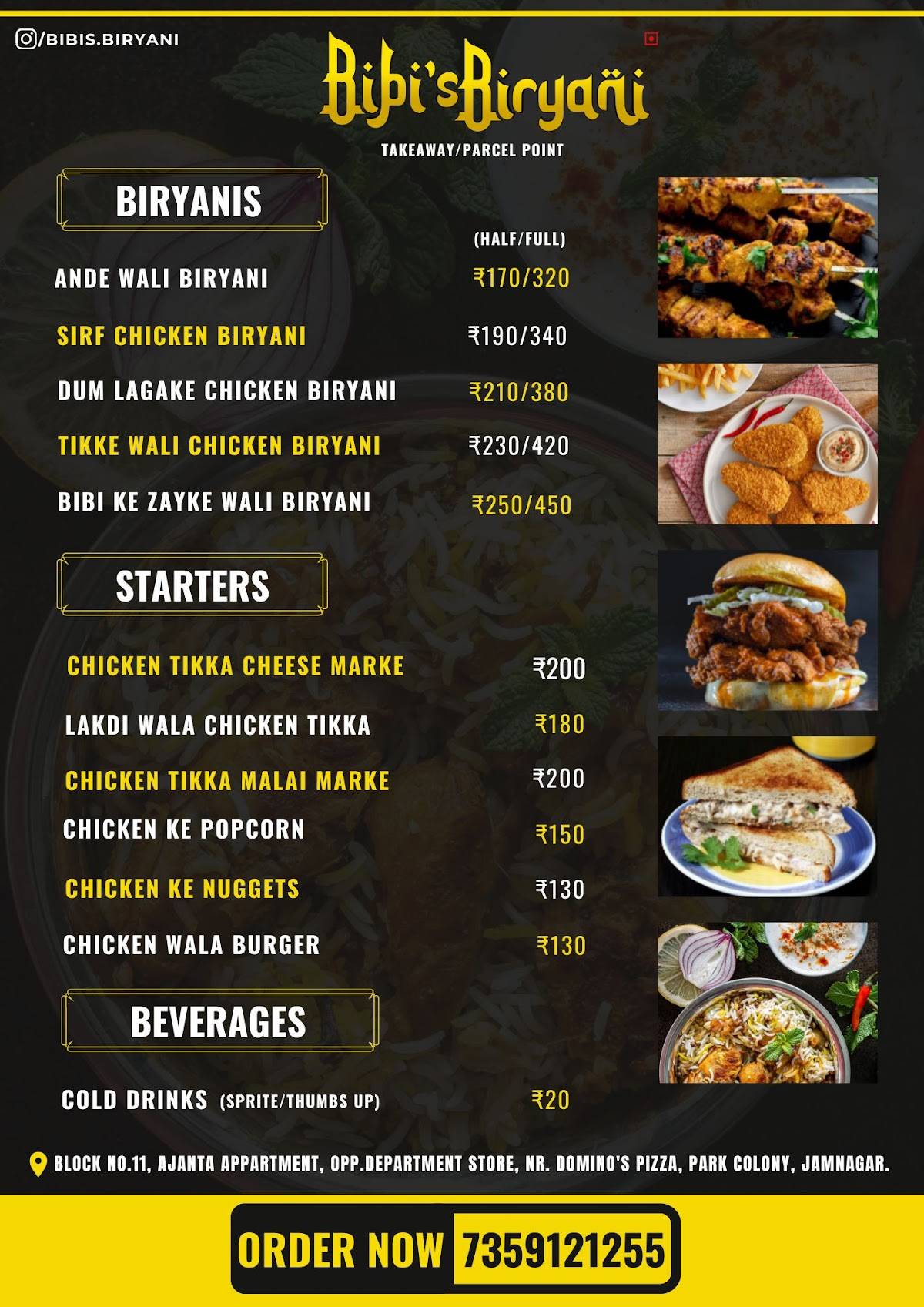 Menu at Bibi's Biryani, Jamnagar