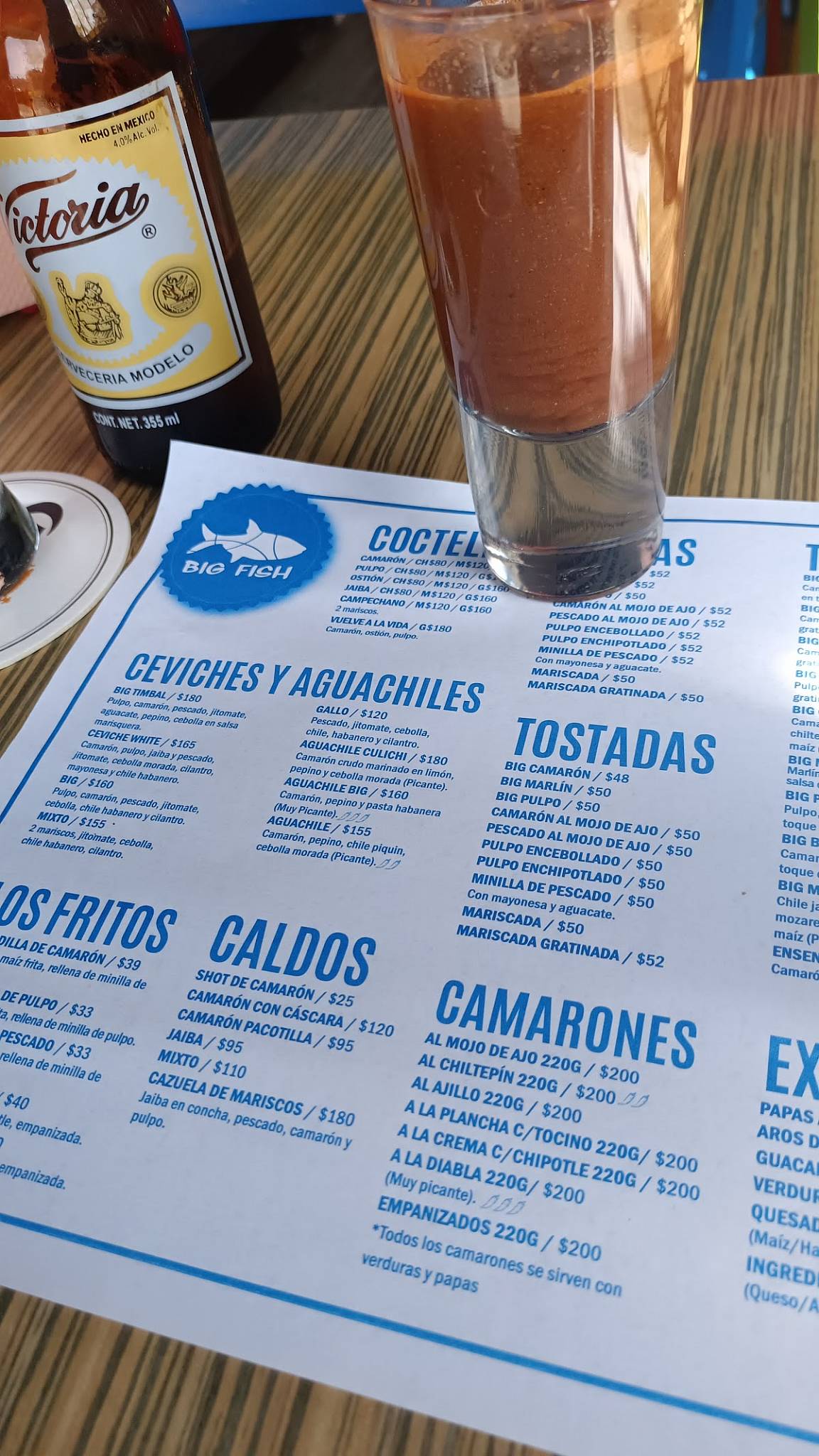 Menu at Big Fish restaurant, Puebla City, Calle 39 Ote 1612
