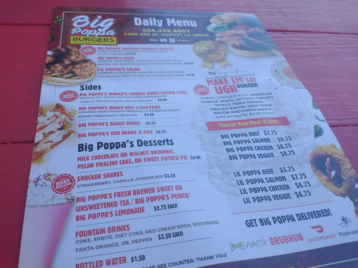 Menu at Big Poppa Burgers Chicken & Waffles restaurant, Harvey