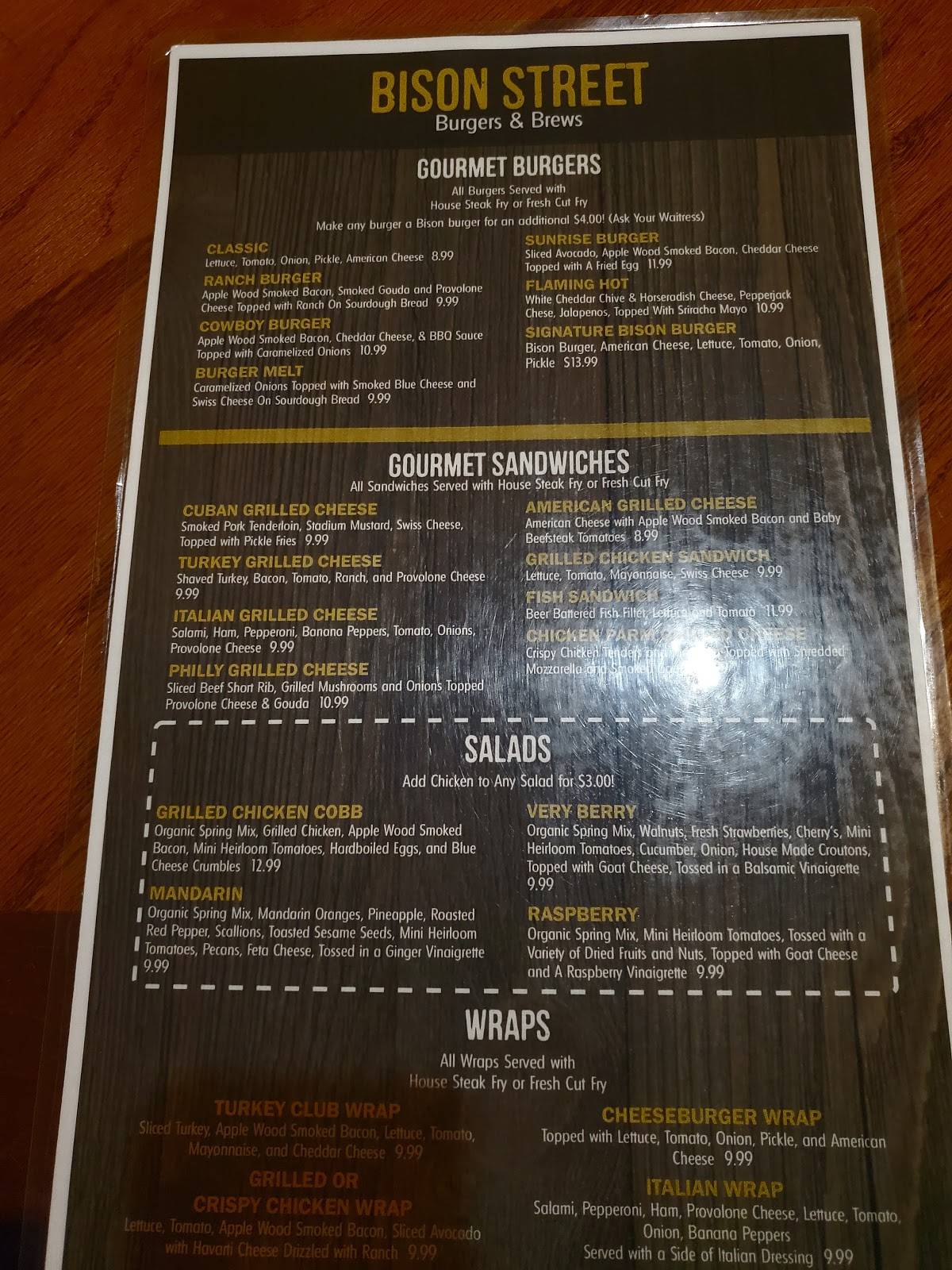 Menu at Bison Street Burgers & Brews pizzeria, Massillon