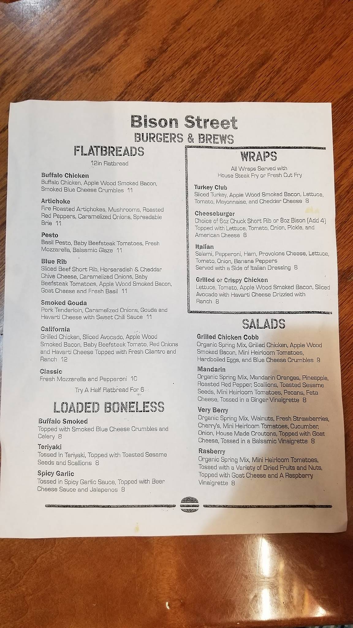 Menu at Bison Street Burgers & Brews pizzeria, Massillon