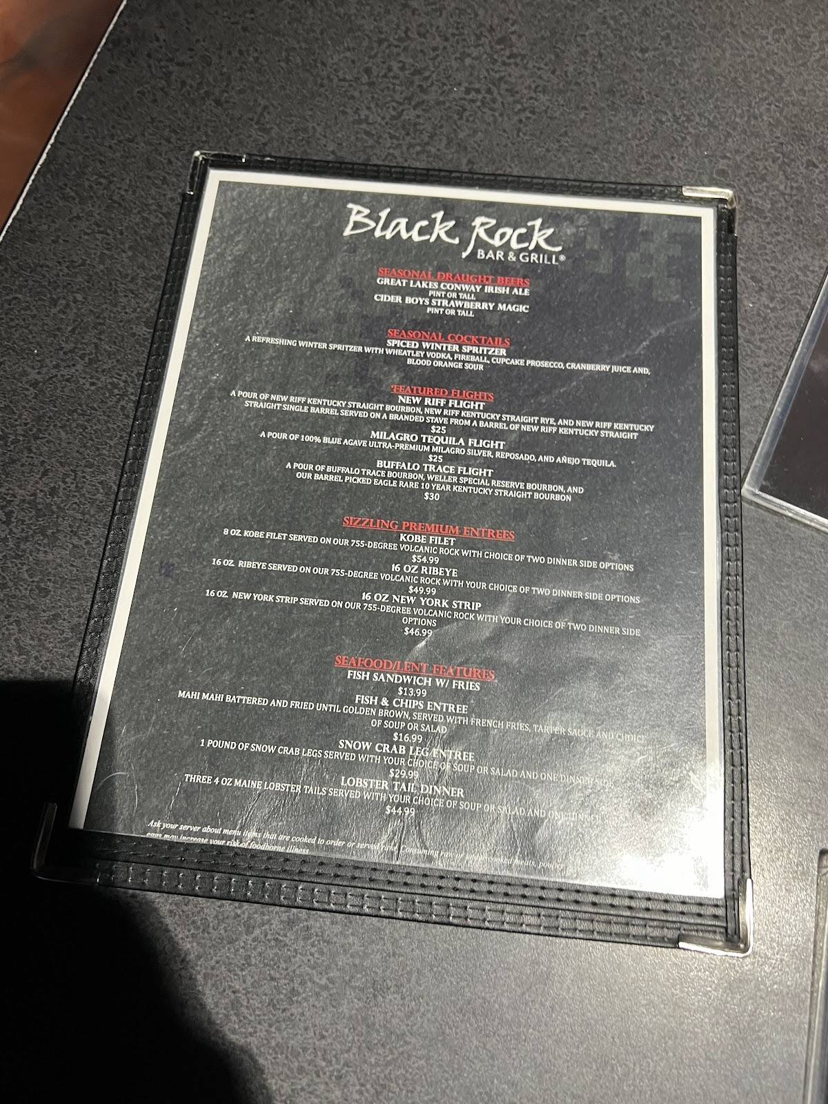 Menu at Black Rock Bar & Grill, Beavercreek
