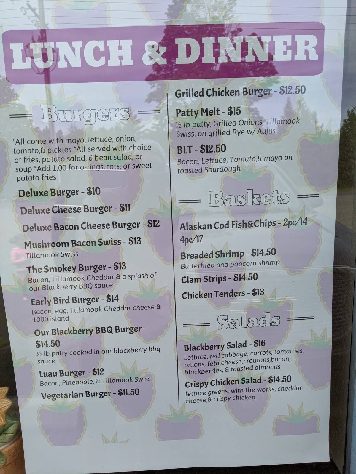 Menu at Blackberry Cafe, Joyce