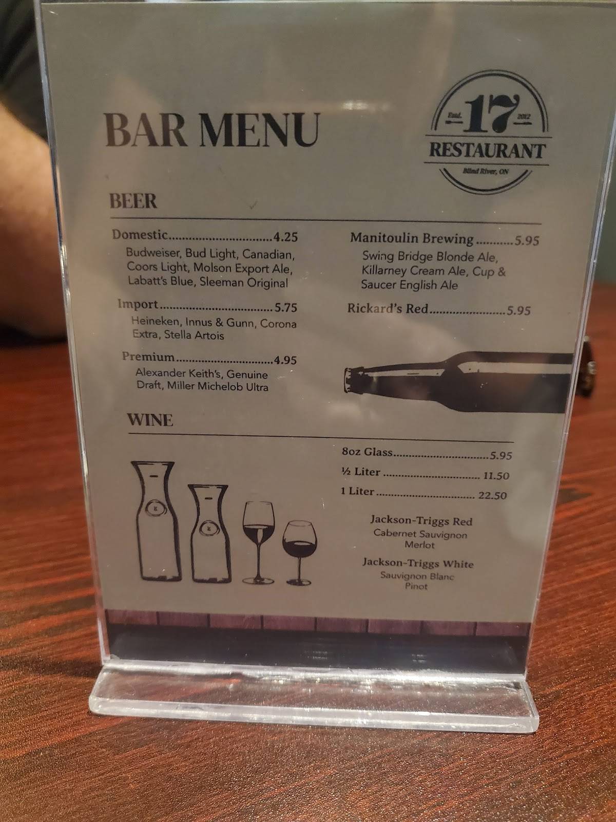 Menu at 17 Restaurant, Blind River