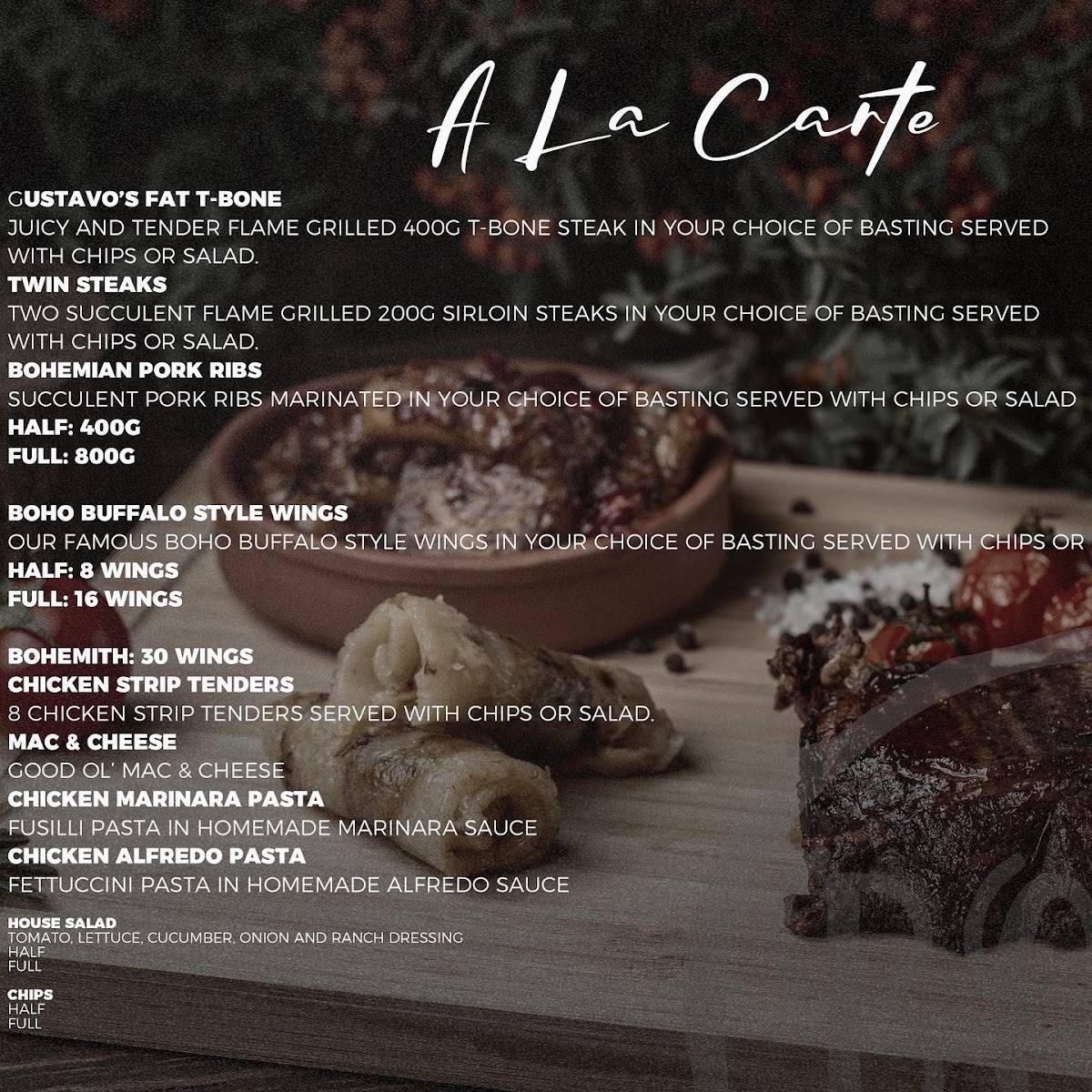 Menu at Boho Bistro restaurant, Bloemfontein