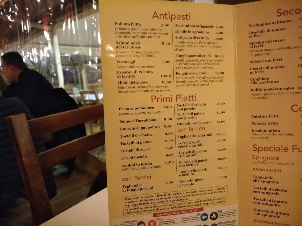 Menu da Blue River ristorante, Marzolara