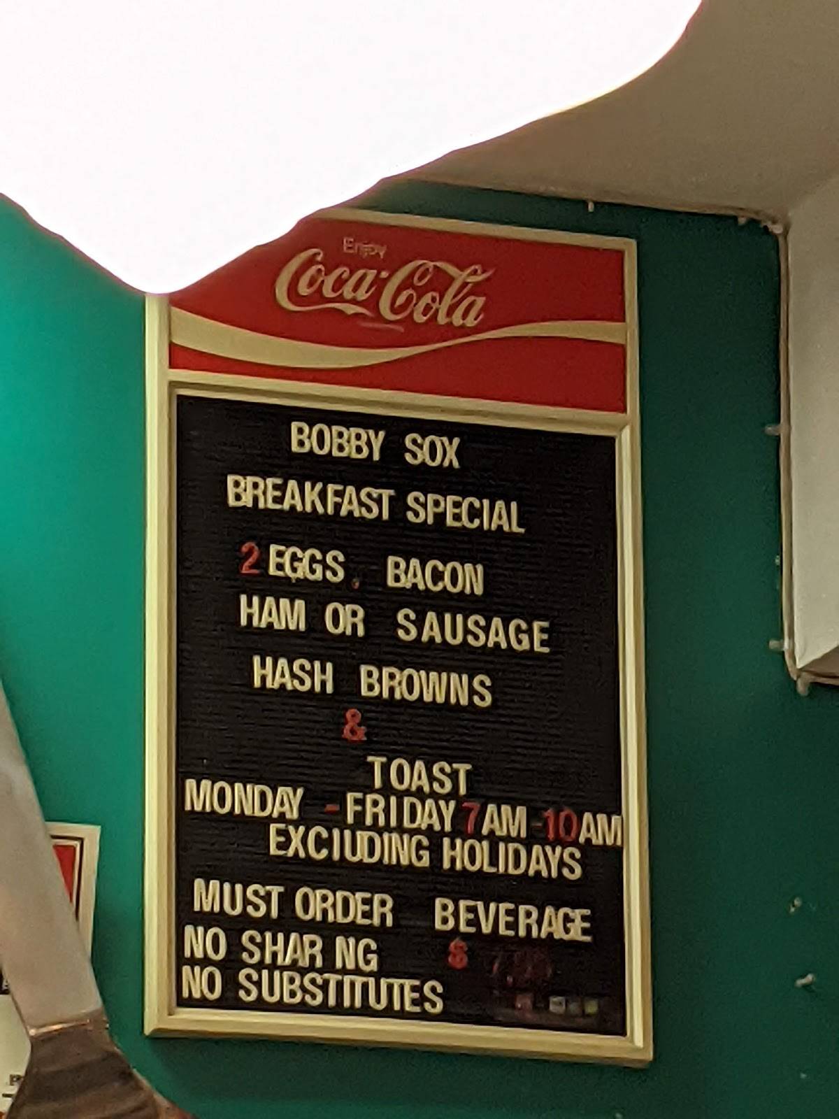 Menu at Bobby Sox 50's Diner restaurant, Maple Ridge