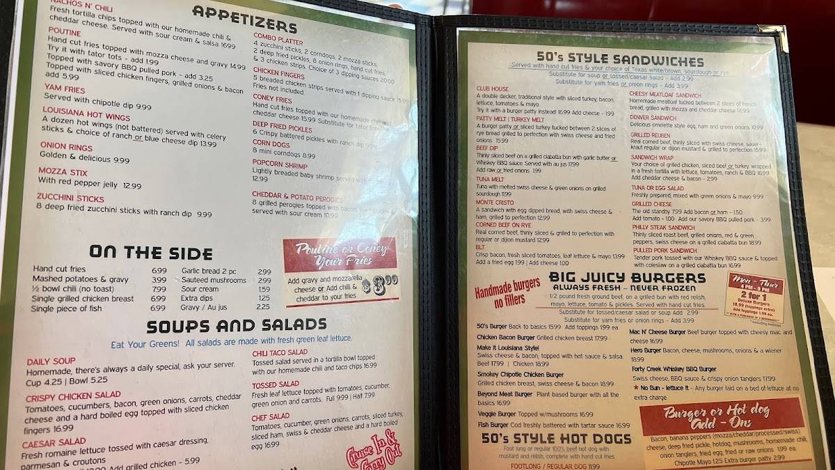 Menu at Bobby Sox 50's Diner restaurant, Maple Ridge