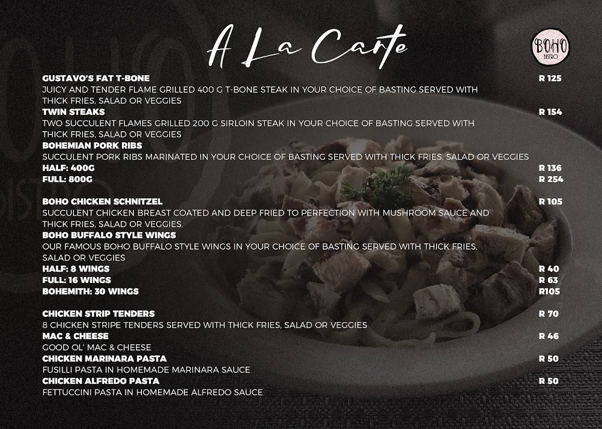 Menu at Boho Bistro restaurant, Bloemfontein