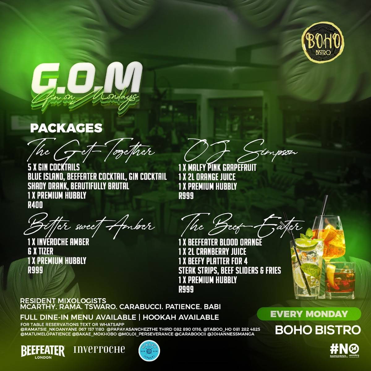 Menu at Boho Bistro restaurant, Bloemfontein