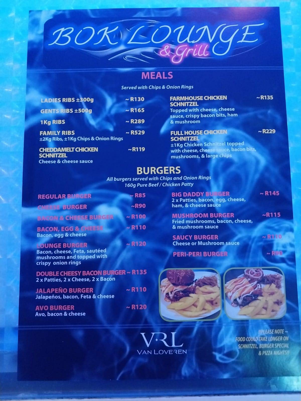 Menu at Bok Lounge & Grill pub & bar, Cape Town