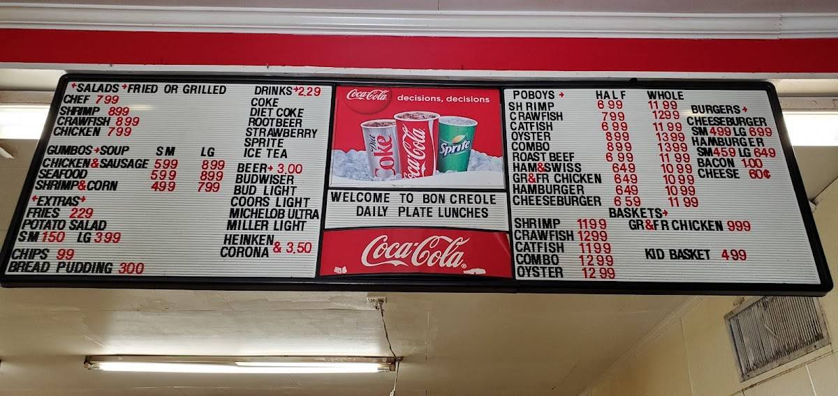 Menu at Bon Creole restaurant, New Iberia