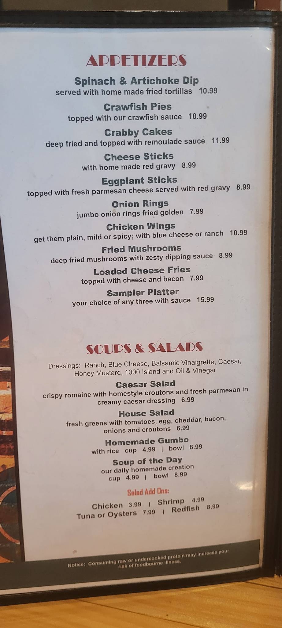 Menu at Bonnie C's Cafe, Slidell