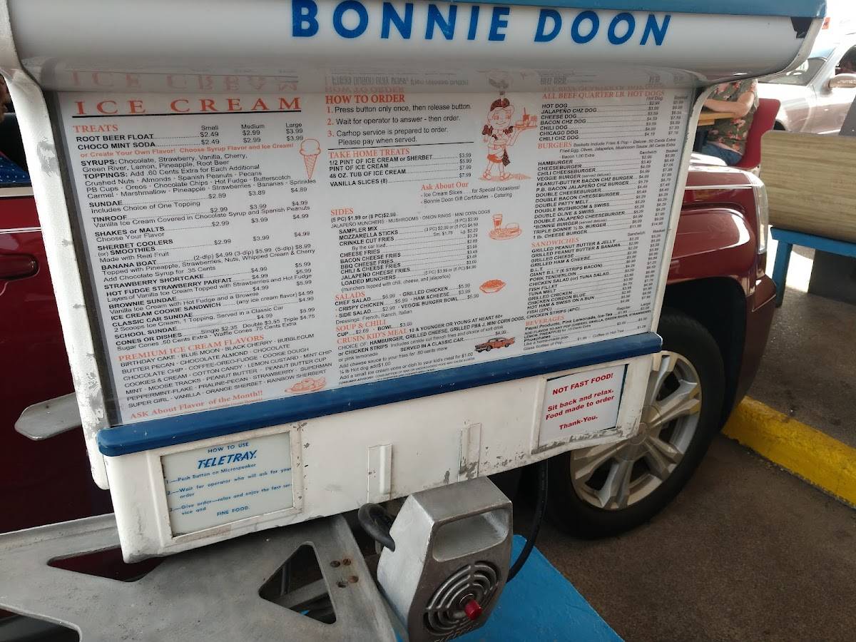 Menu at Bonnie Doon Drive-In restaurant, Mishawaka