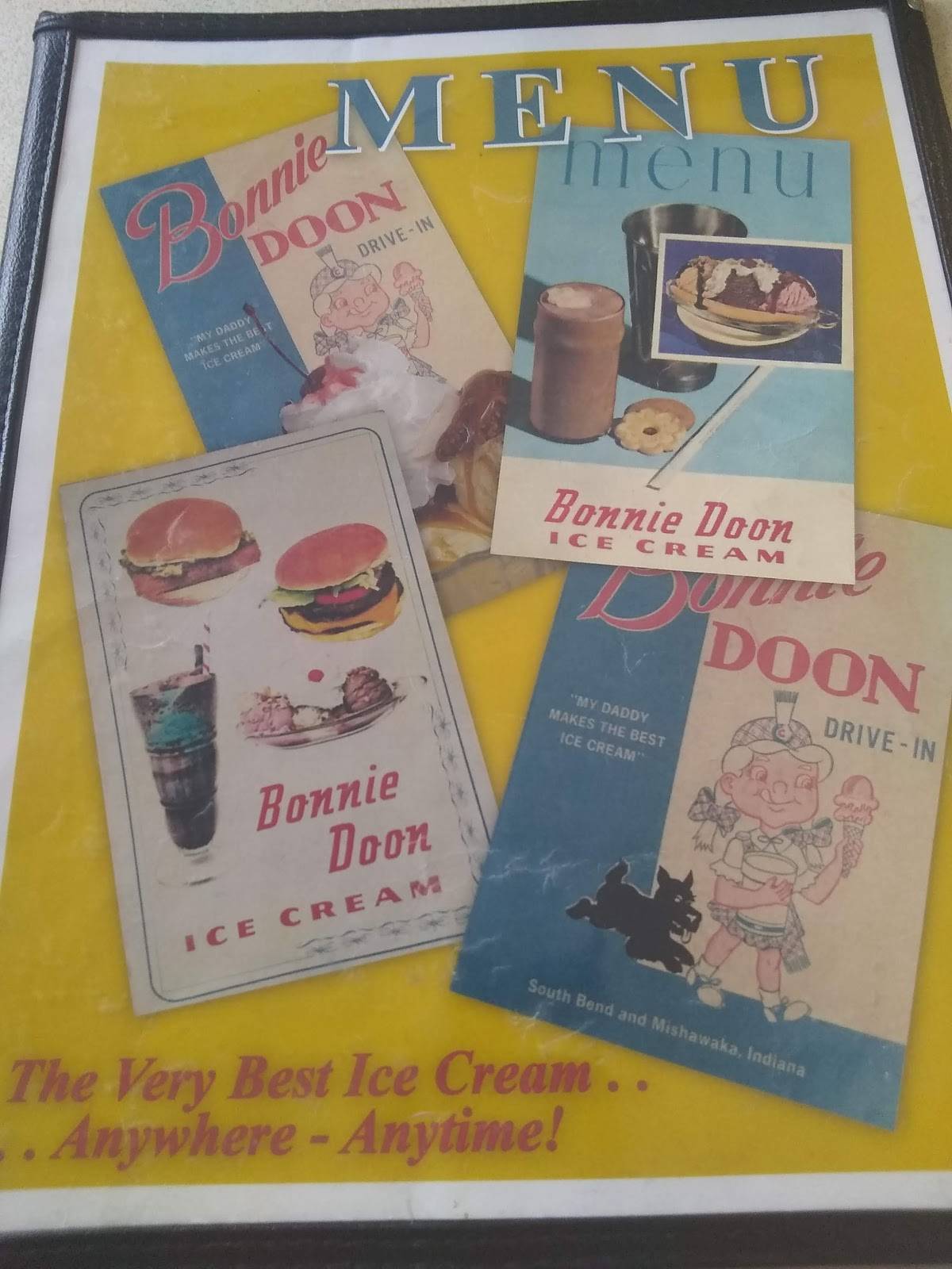 Menu at Bonnie Doon Drive-In restaurant, Mishawaka