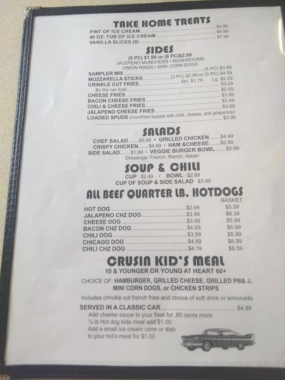 Menu at Bonnie Doon Drive-In restaurant, Mishawaka