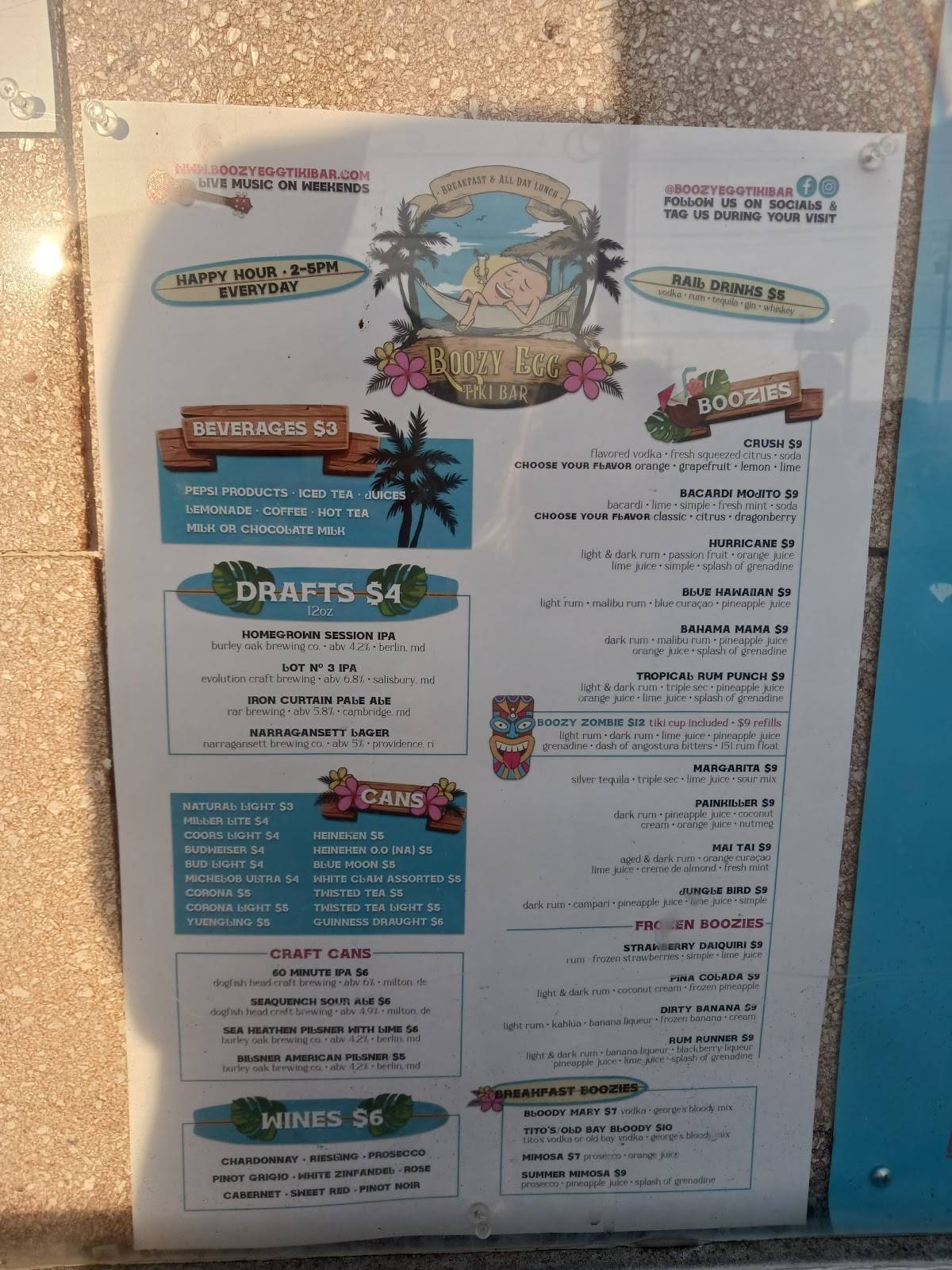 Menu at Boozy Egg Tiki Bar, Ocean City