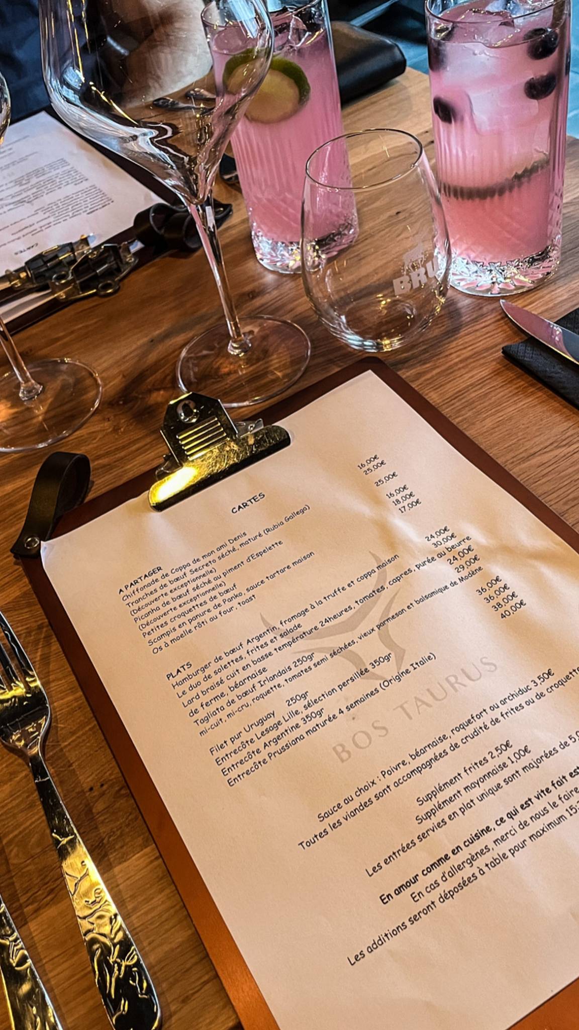 Menu au Bos Taurus, Namur