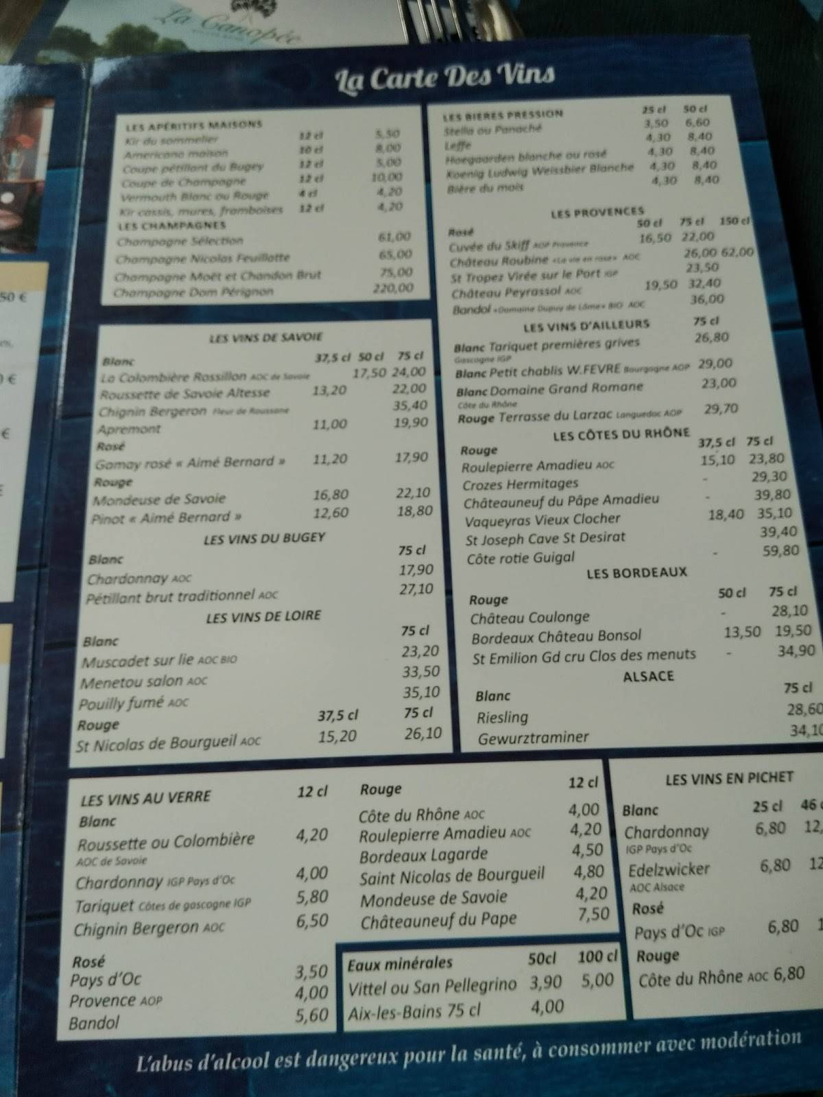 Menu au SKIFF PUB, Aix-les-Bains