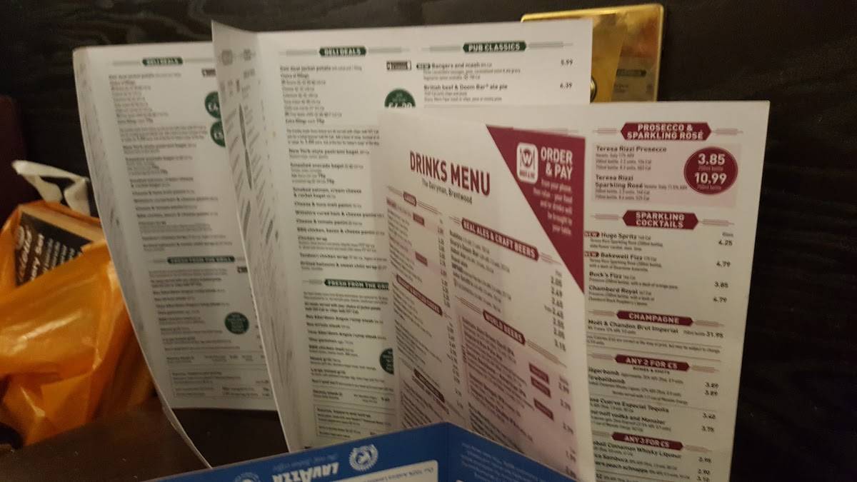 Menu at The Dairyman - JD Wetherspoon pub & bar, Brentwood