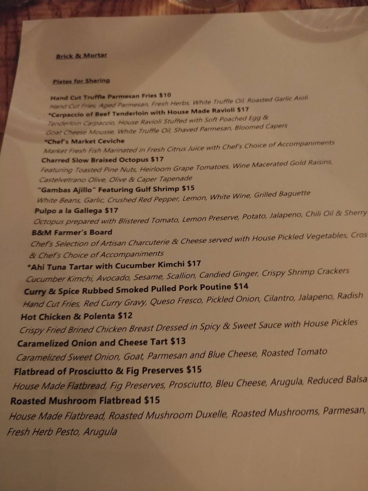 Menu at Brick & Mortar pub & bar, Saint Petersburg