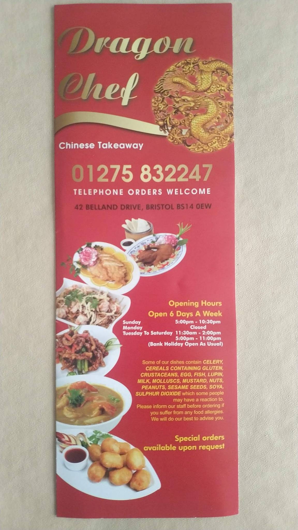 Menu at Dragon Chef fast food, Bristol, 42 Belland Dr